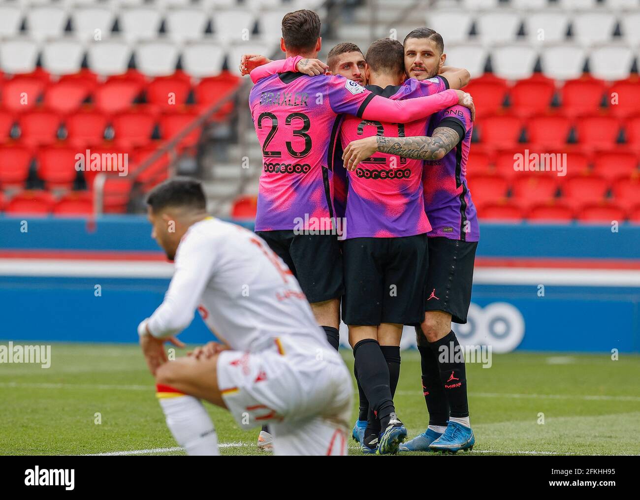 Paris, France. May 1st 2021 PSG celebrate goal during the match between ...