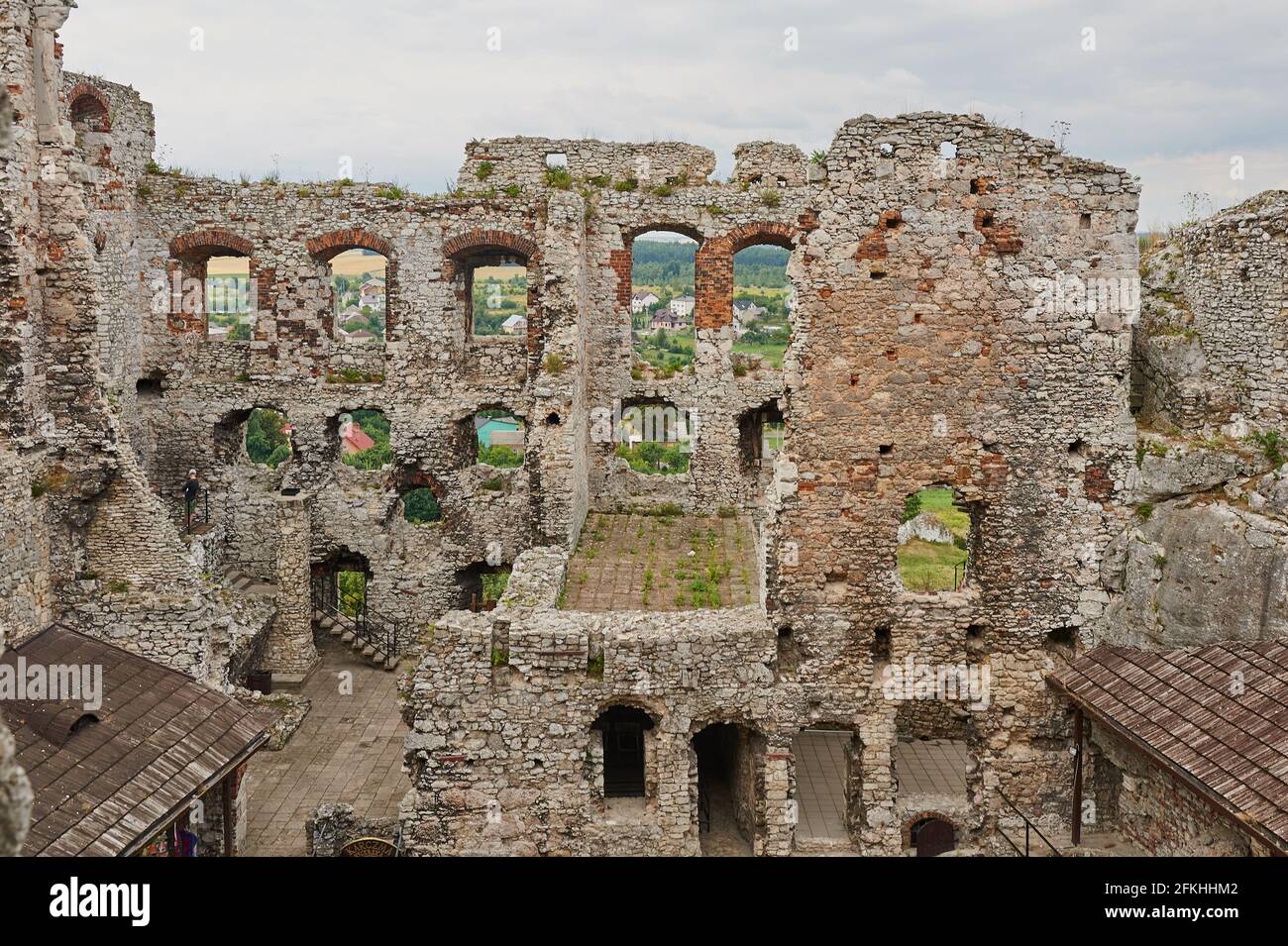 The imposing walls of the ruined castle seen from the courtyard Stock ...