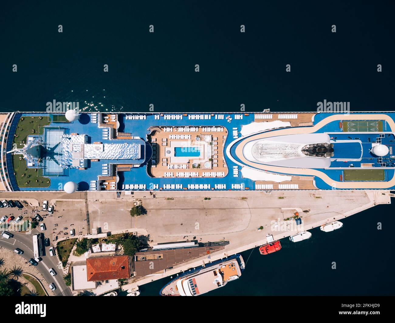 Top view of the pier with a big boat and town Stock Photo - Alamy