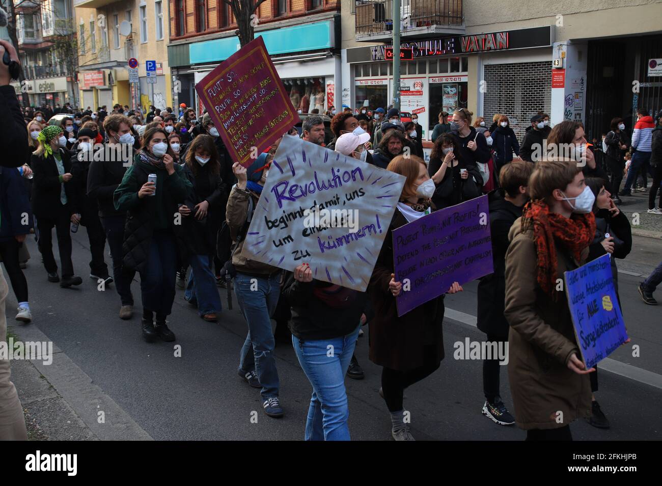 Berlin, Germany - May 01, 2021: Many people on crowded street ...