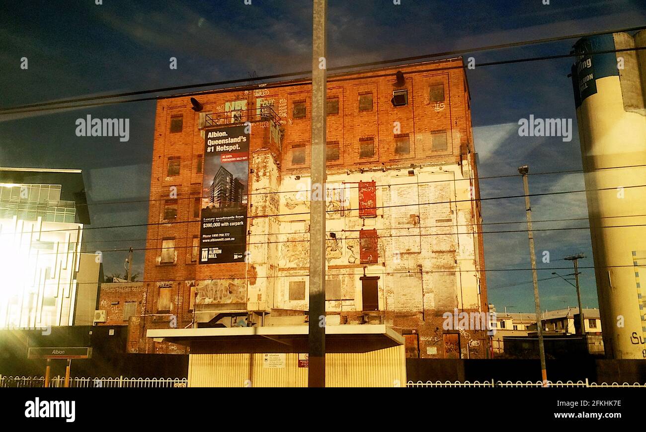 Old brick building that burned down in Albion Brisbane Australia Stock ...