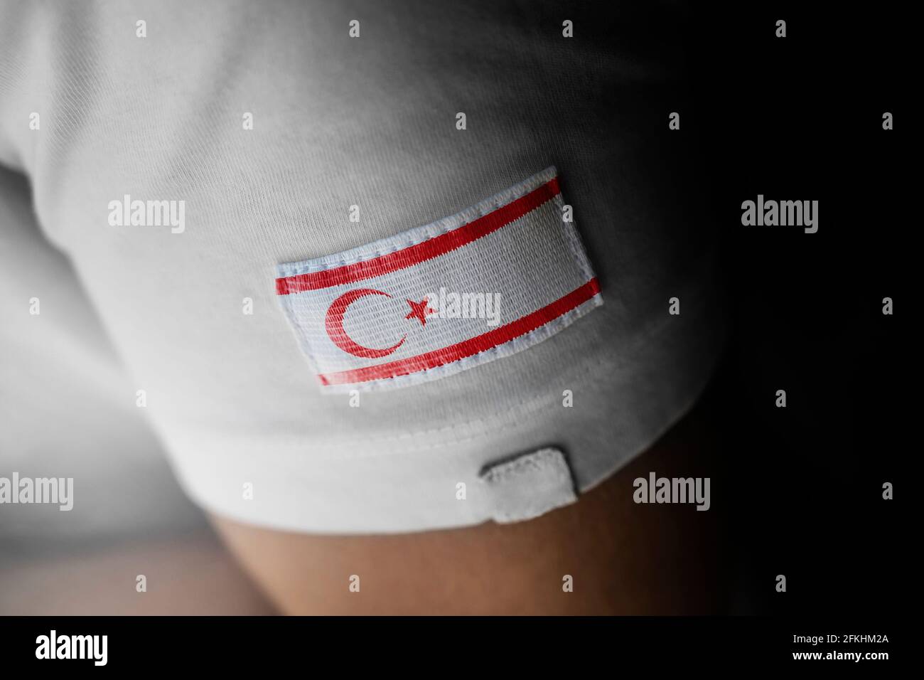Patch of the national flag of the Northern Cyprus on a white t-shirt ...
