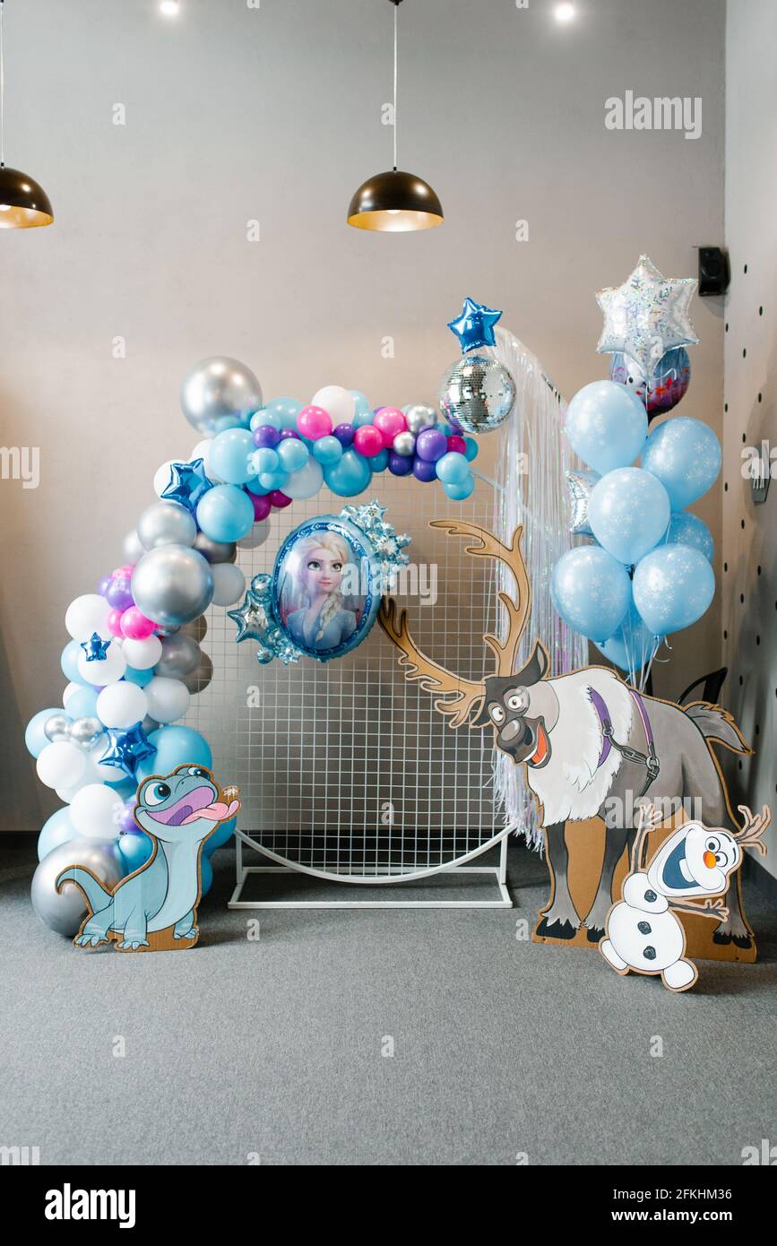 San Francisco, USA. May 2021. Festive balloons in blue and silver ...