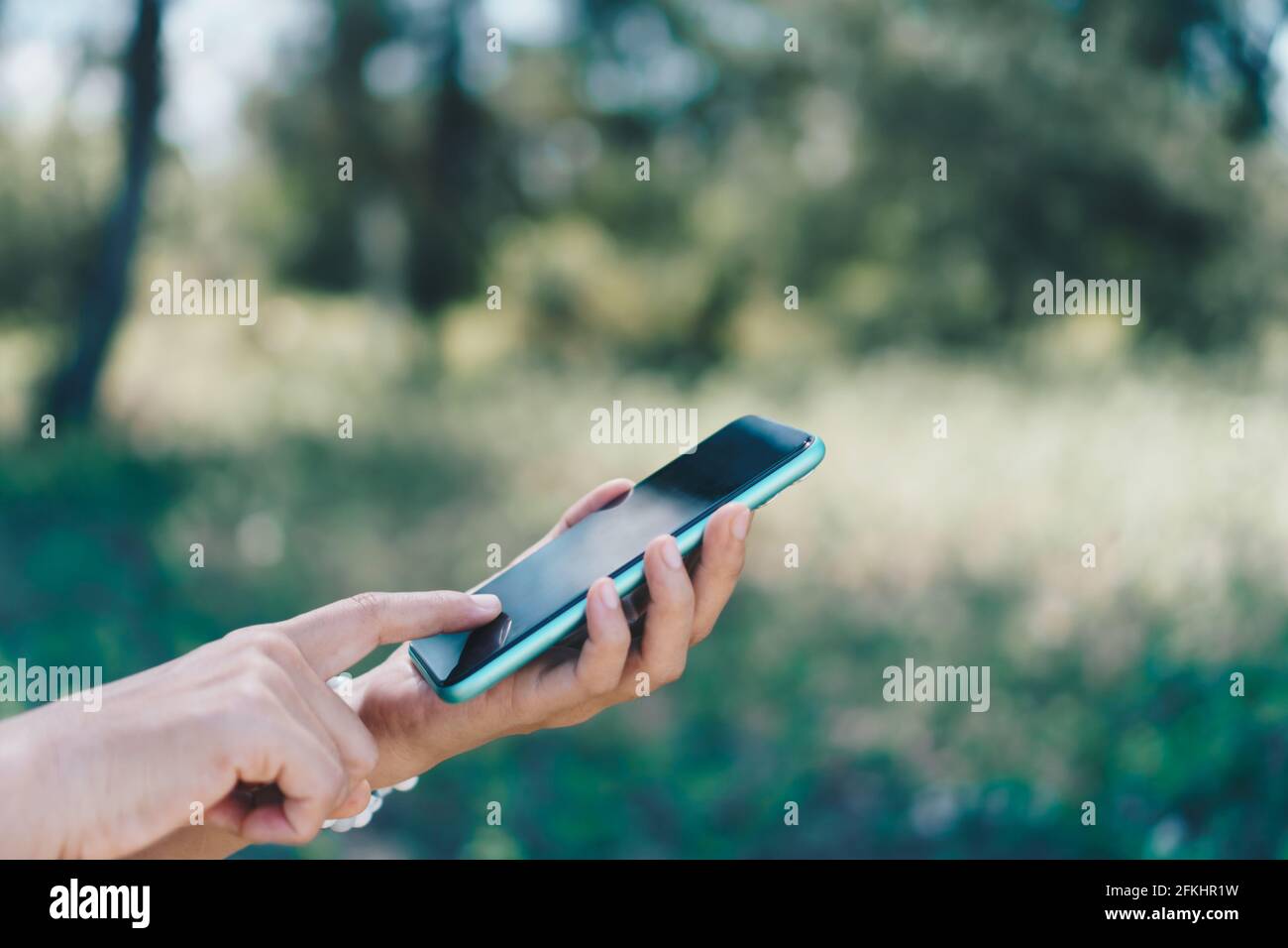 Woman hand using smartphone to do work business, social network ...