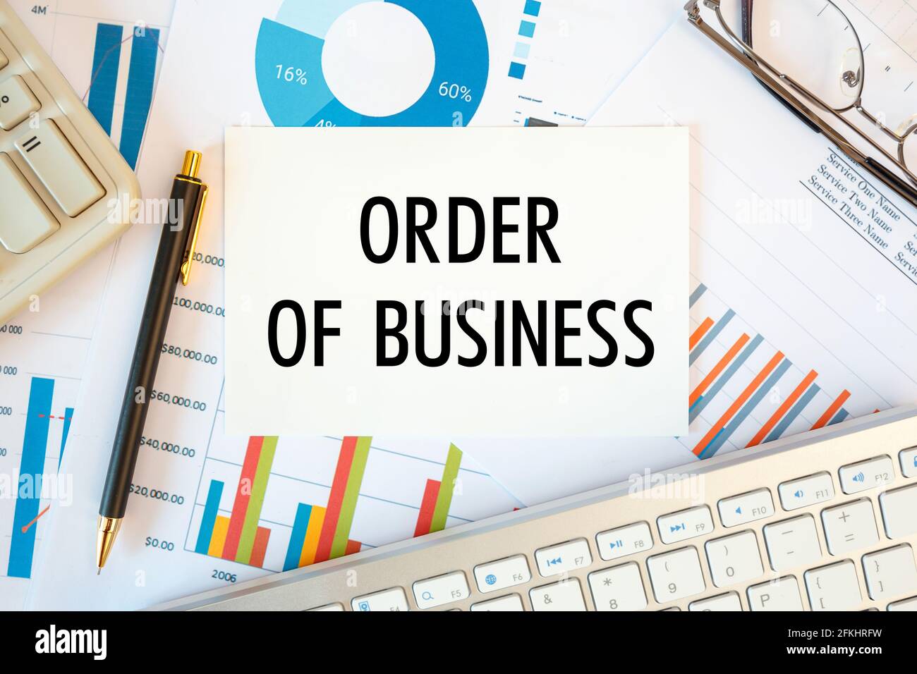 Order Of Business is written in a document on the office desk with ...
