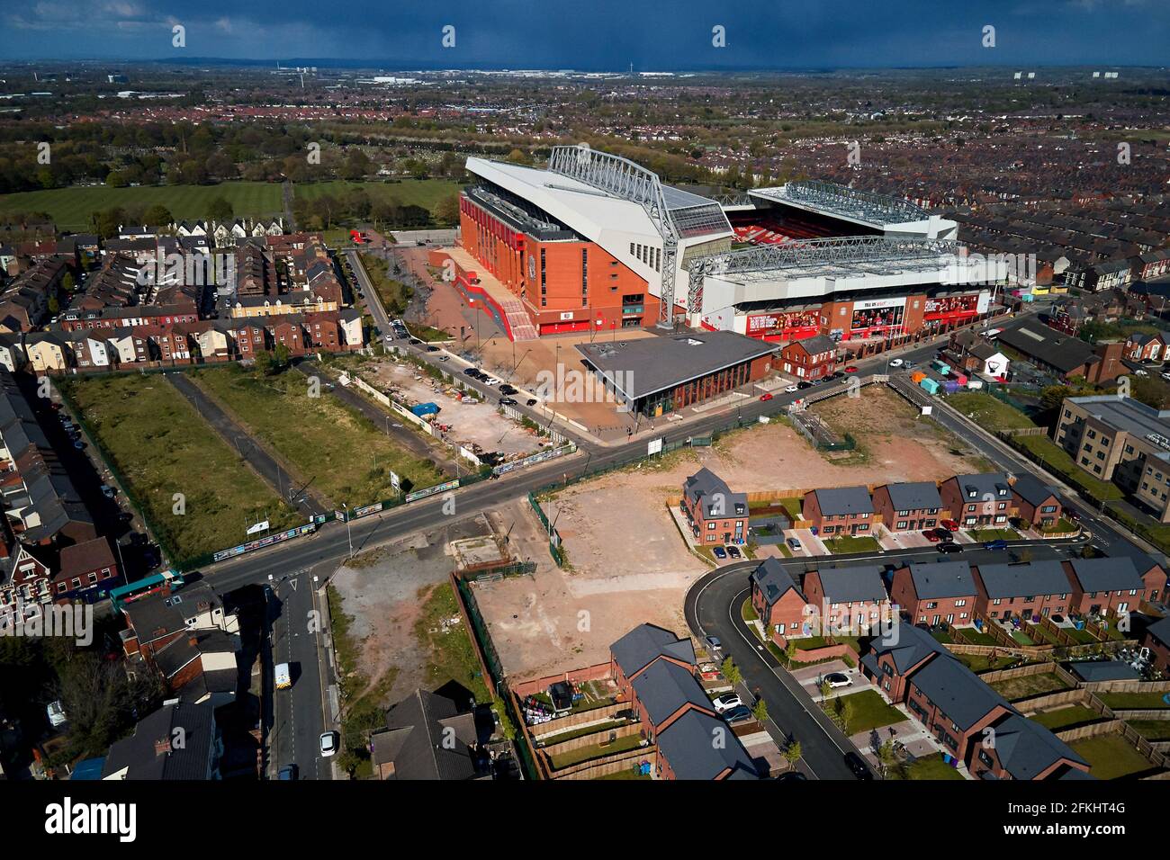 Aerial view of Anfield showing the stadium in it’s urban setting ...