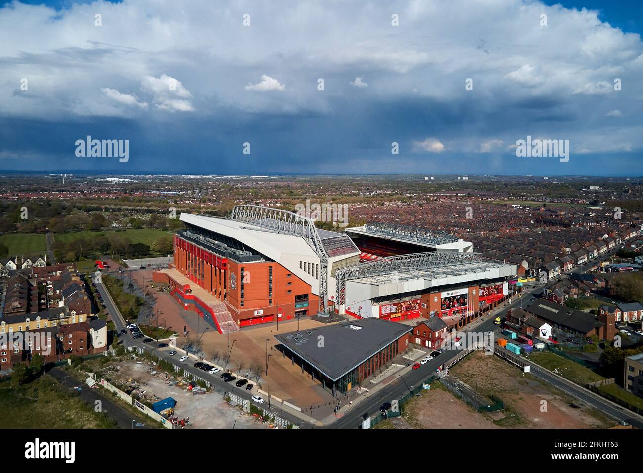 Aerial view of Anfield showing the stadium in it’s urban setting ...