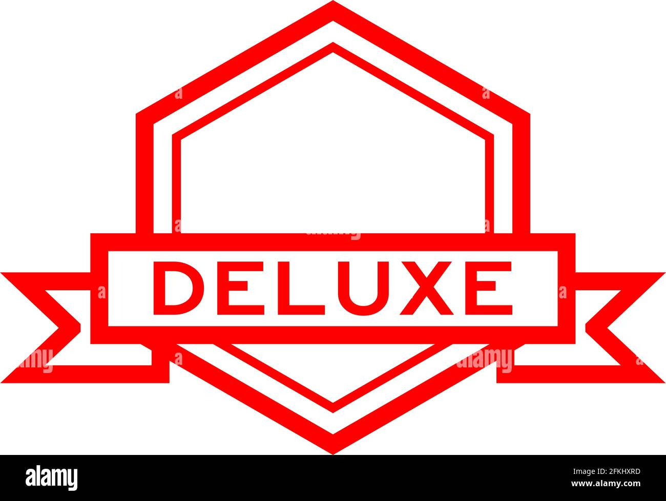 Vintage red color hexagon label banner with word deluxe on white ...