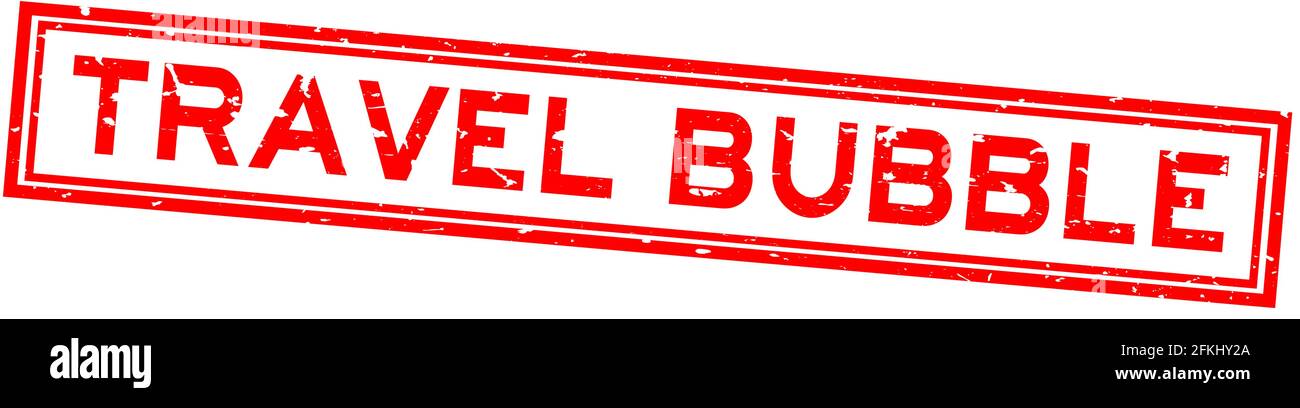 Grunge red travel bubble word square rubber seal stamp on white ...