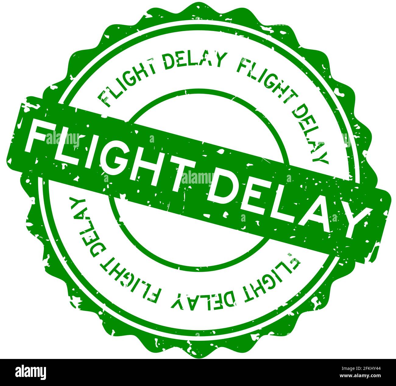 Grunge green flight delay word round rubber seal stamp on white ...