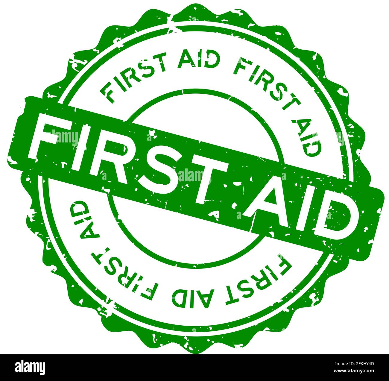 Grunge green first aid word round rubber seal stamp on white background ...