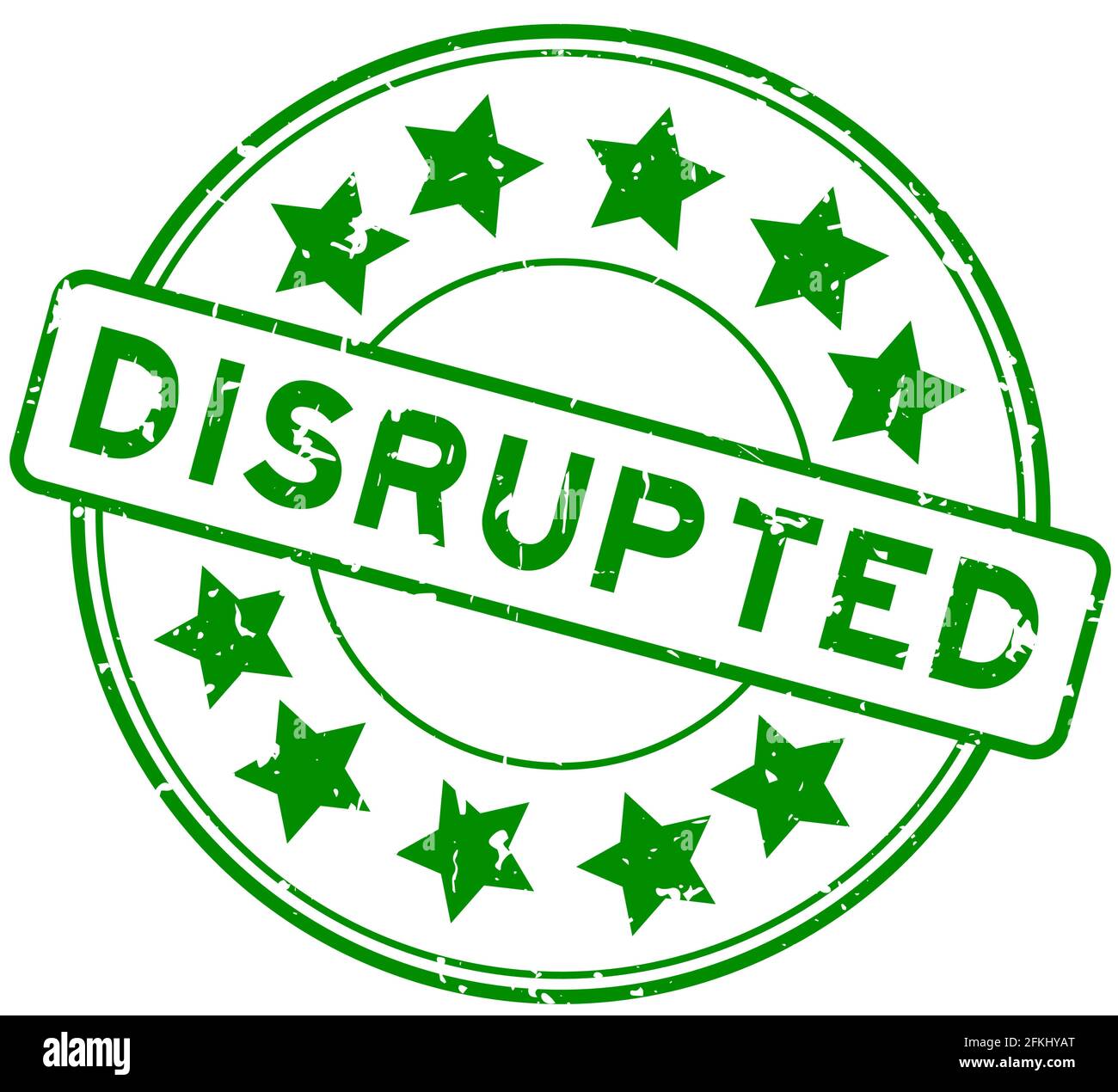 Grunge green disrupted word with star icon round rubber seal stamp on ...