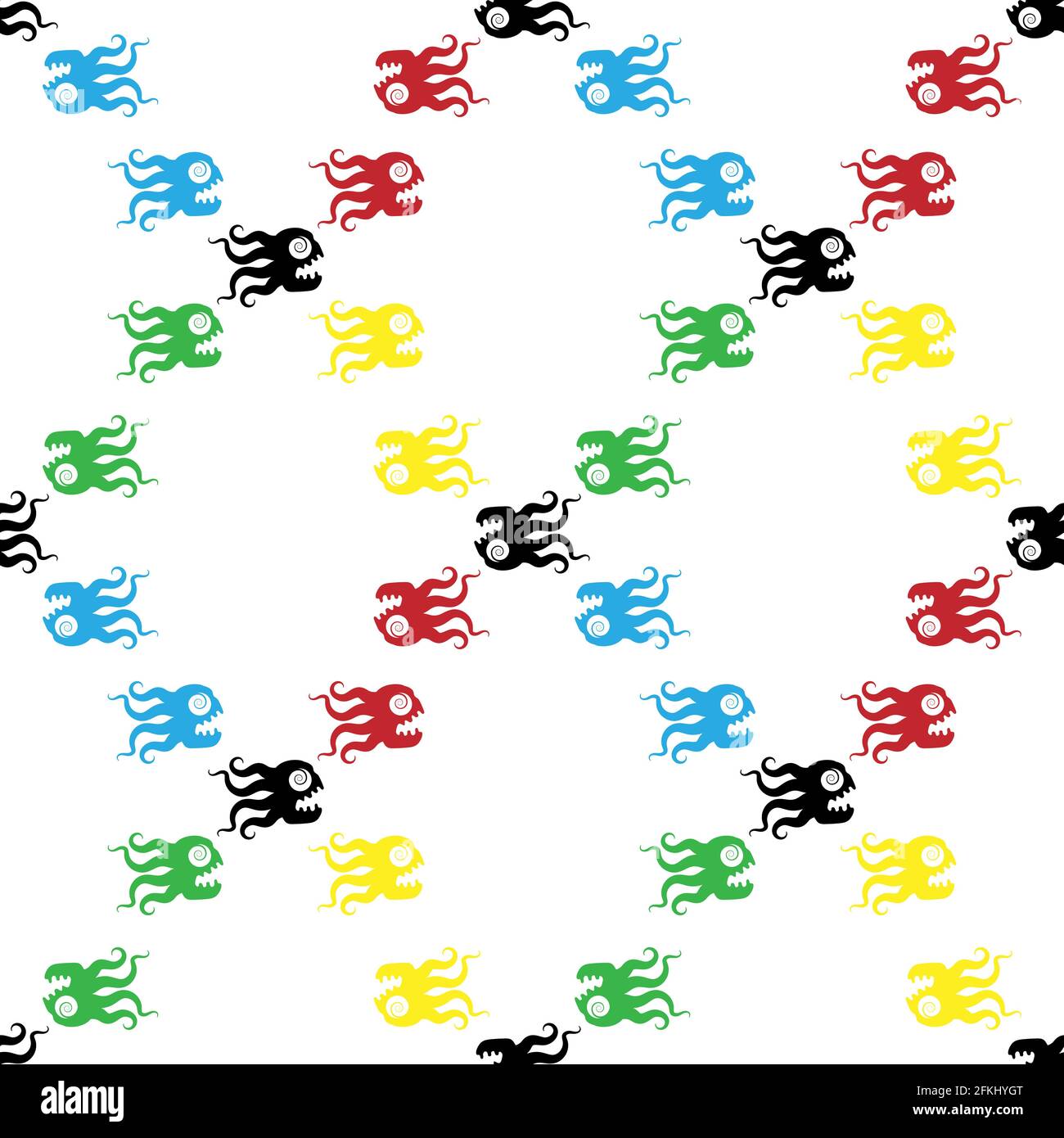 seamless pattern spots colored octopuses on a white background. Vector ...