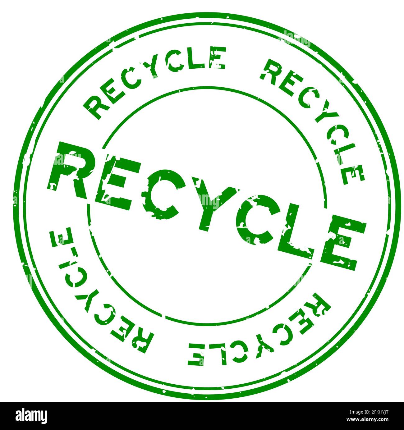 Grunge green recycle word round rubber seal stamp on white background ...