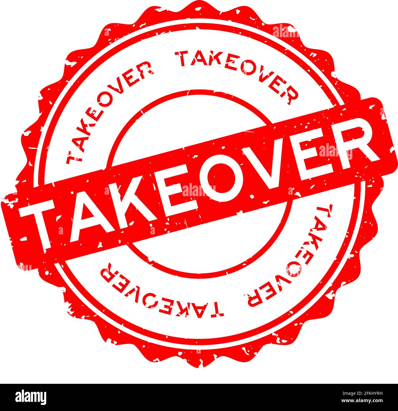Grunge red takeover word round rubber seal stamp on white background ...