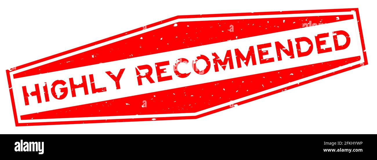 Grunge red highly recommended word hexagon rubber seal stamp on white ...