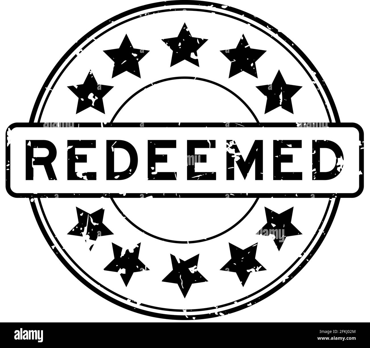 Grunge black redeemed word with star icon round rubber seal stamp on ...