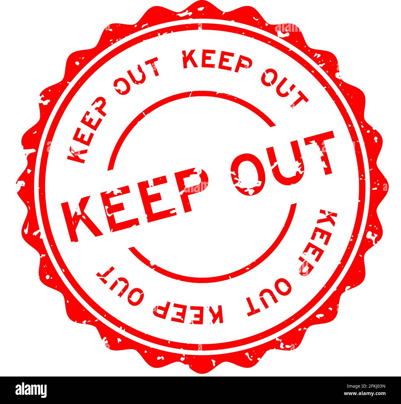 Grunge red keep out word round rubber seal stamp on white background ...