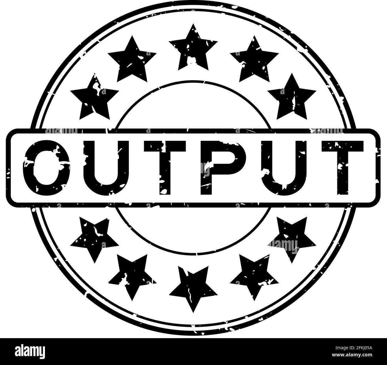 Grunge black output word with star icon round rubber seal stamp on ...