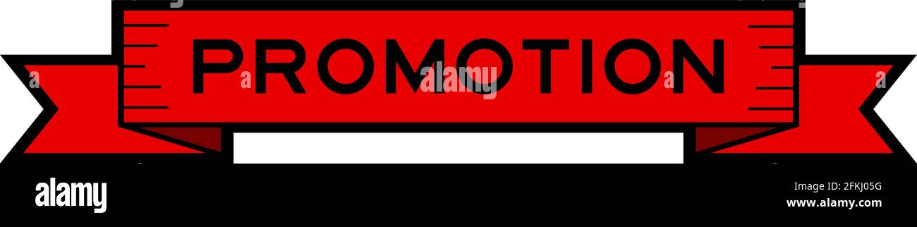Vintage red color ribbon banner with word promotion on white background ...