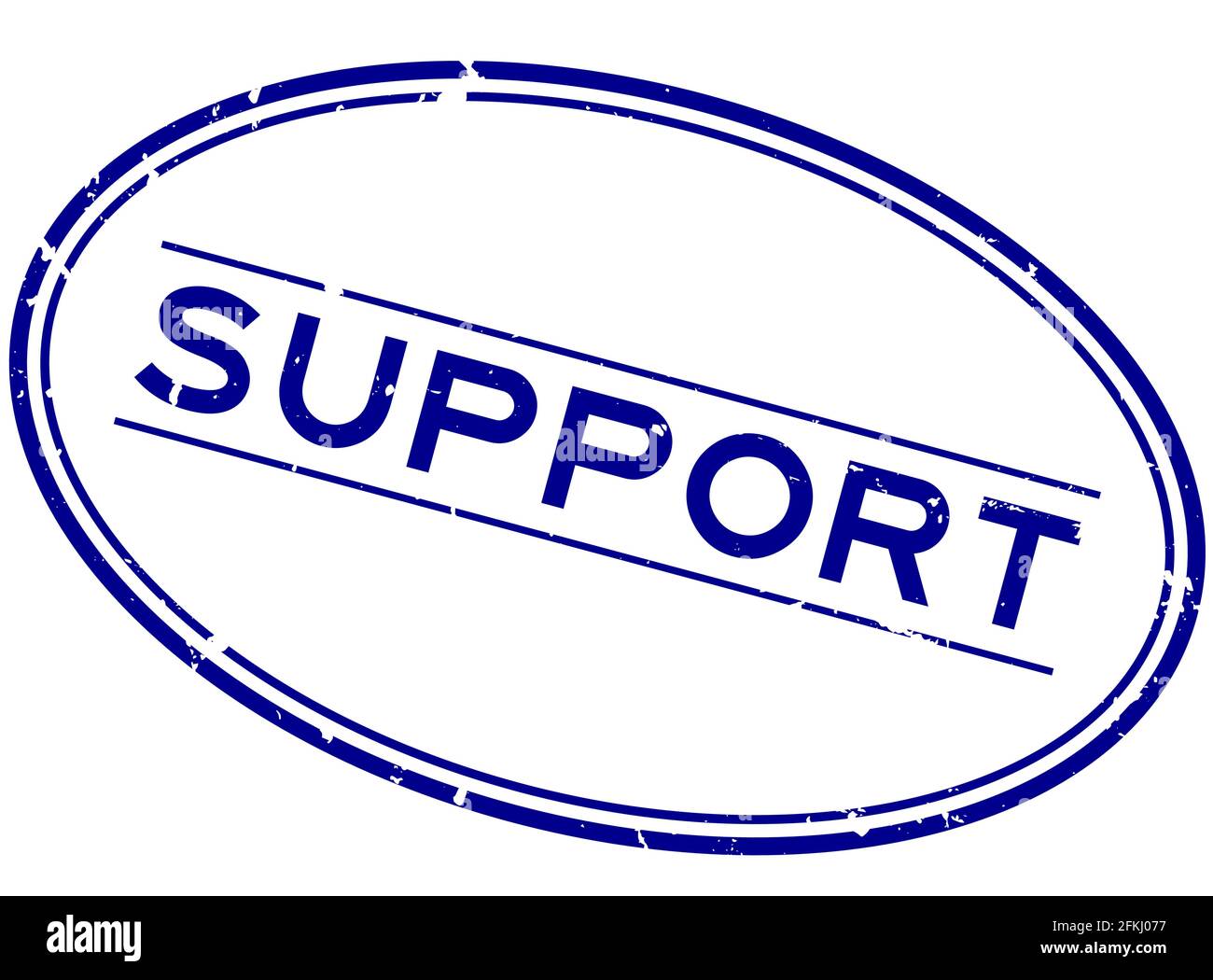 Grunge blue support word oval rubber seal stamp on white background ...