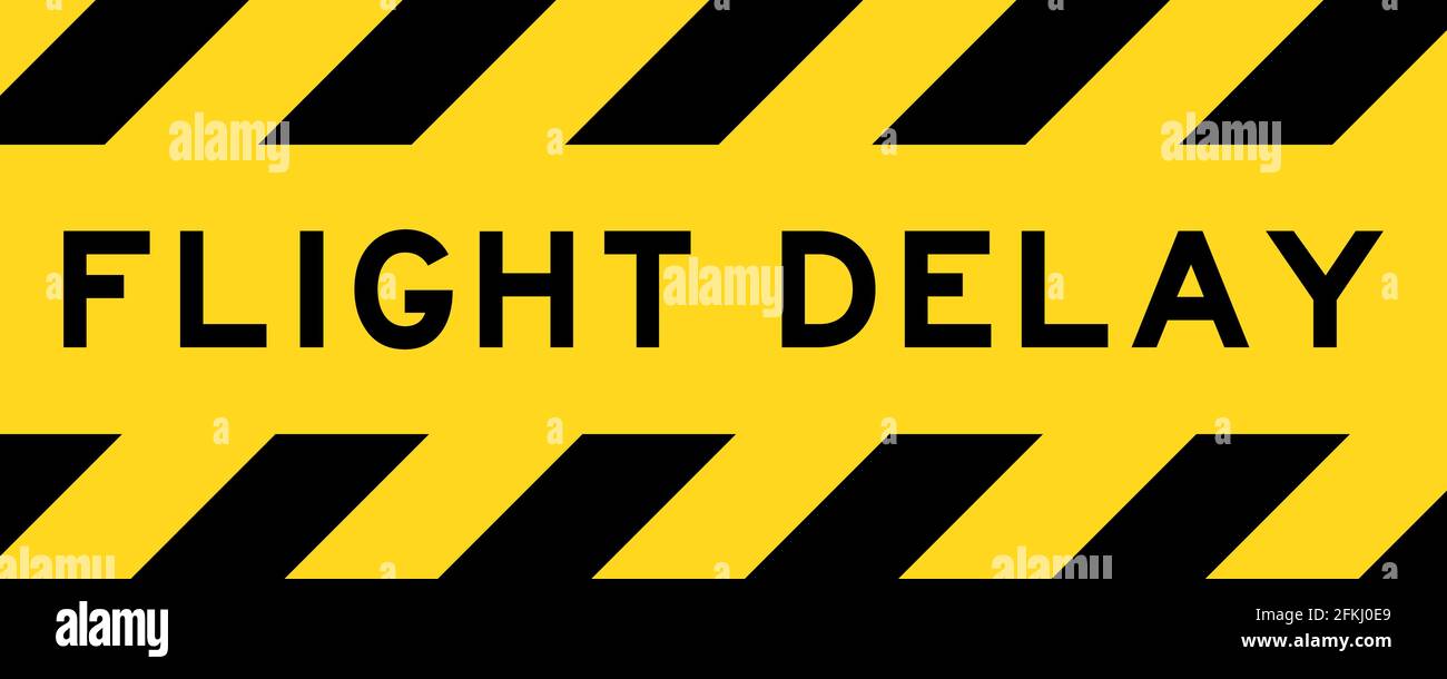 Yellow and black color with line striped label banner with word flight ...