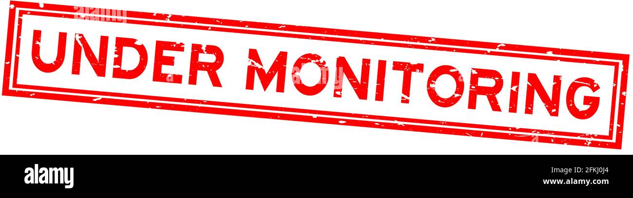 Grunge red under monitoring word sqaure rubber seal stamp on white ...