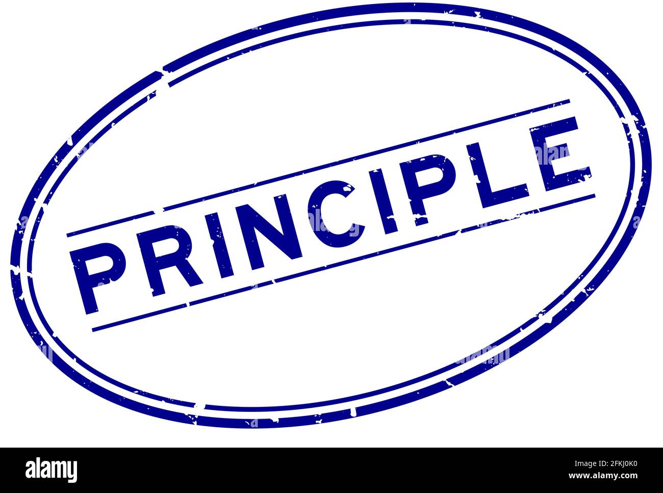 Grunge blue principle word oval rubber seal stamp on white background ...