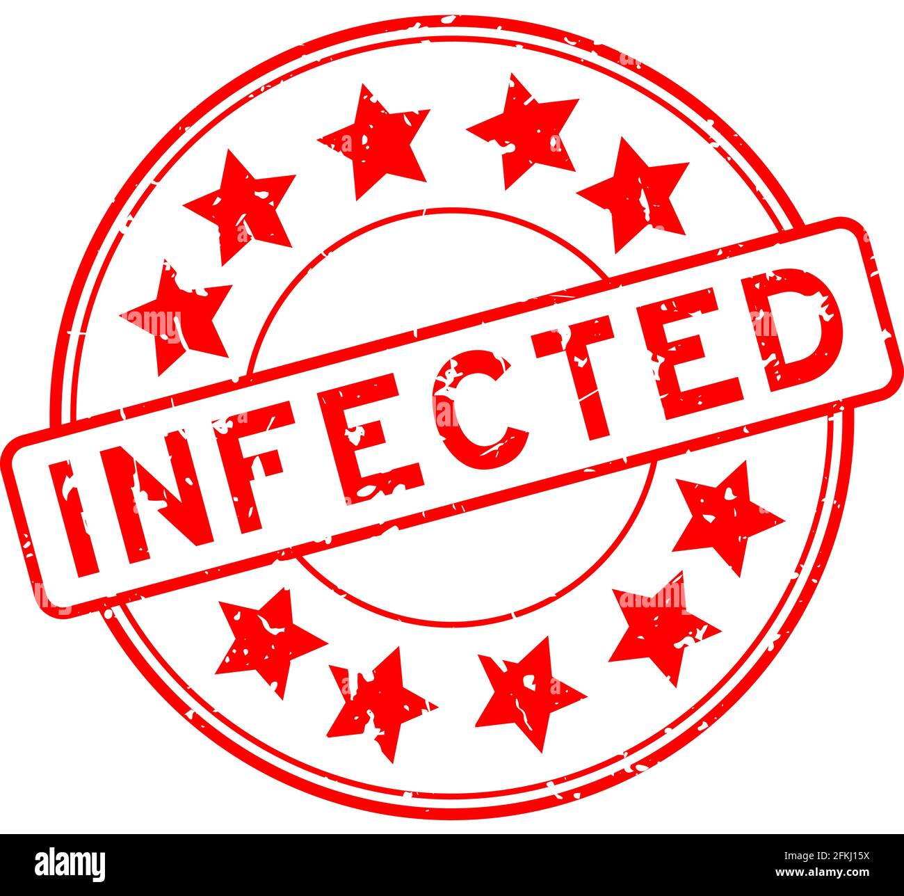 Grunge red infected word with star icon round rubber seal stamp on ...