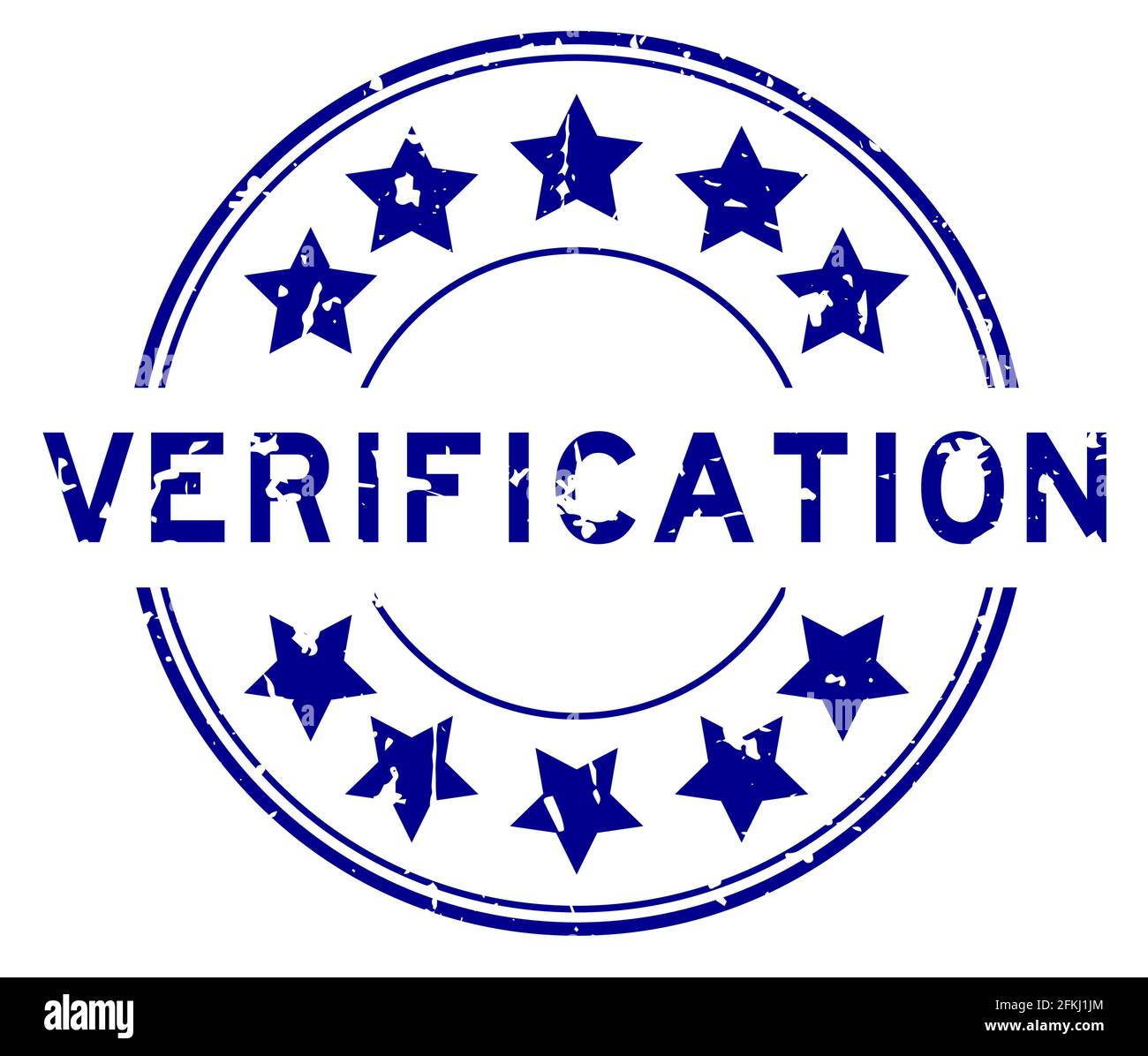 Grunge blue verification word with star icon round rubber seal stamp on ...