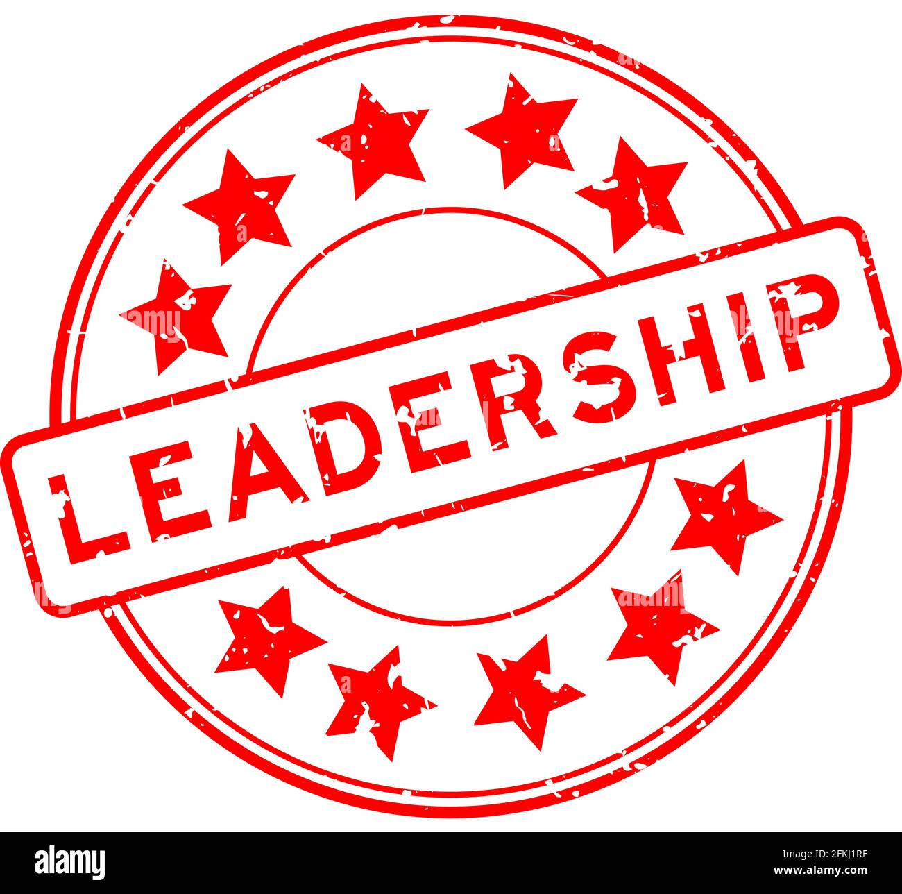 Grunge red leadership word with star icon round rubber seal stamp on ...