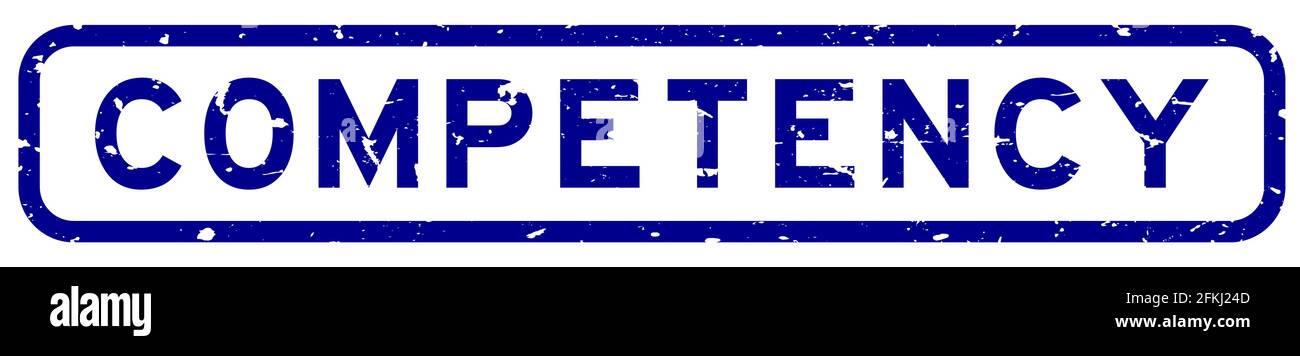 Grunge blue competency word square rubber seal stamp on white ...