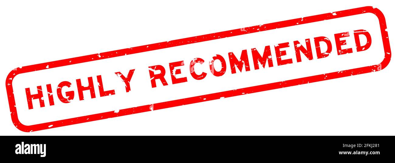 Grunge red highly recommended word square rubber seal stamp on white ...