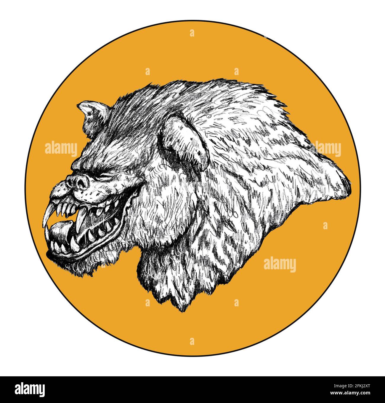 Werewolf howls on moon drawing. Fantasy monster illustration. Halloween ...
