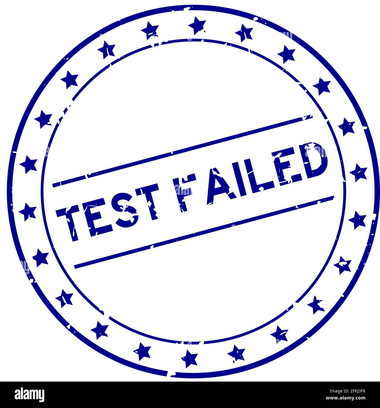 Grunge blue test failed word round rubber seal stamp on white ...