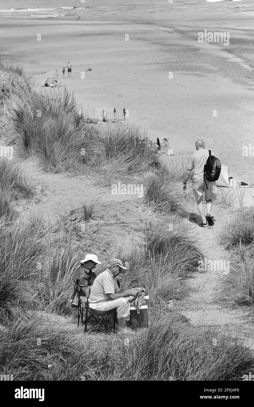 Holidaymakers at Hemsby beach in the summer. Norfolk. East Anglia ...