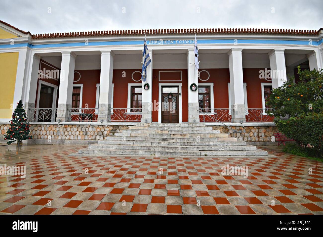 Panoramic exterior view of the historic Neoclassical style first ...