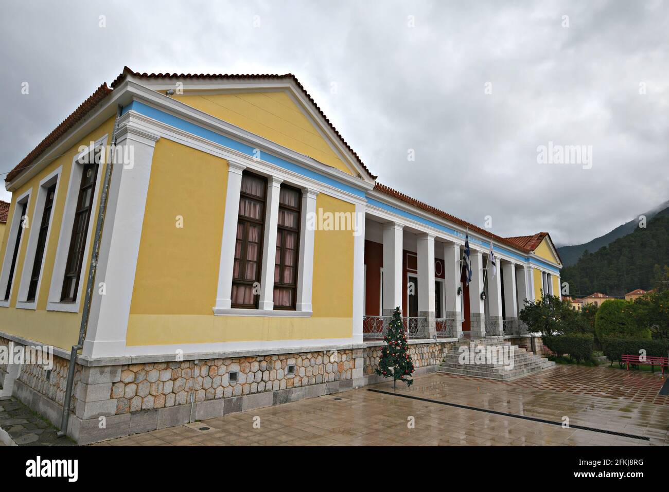 Panoramic exterior view of the historic Neoclassical style first ...