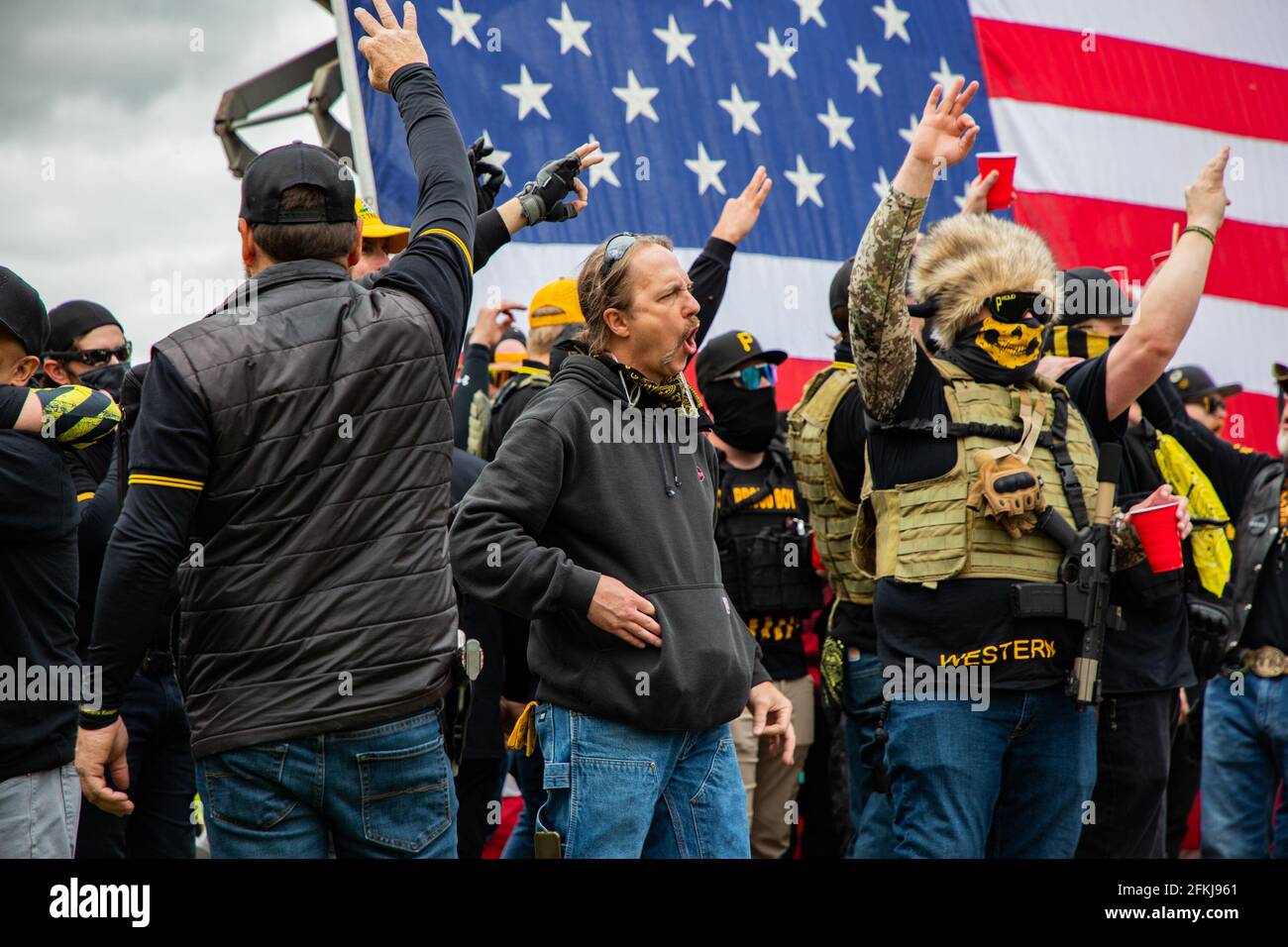 Portland, Oregon. 01st May, 2021. Members of the Proud Boys, a far ...