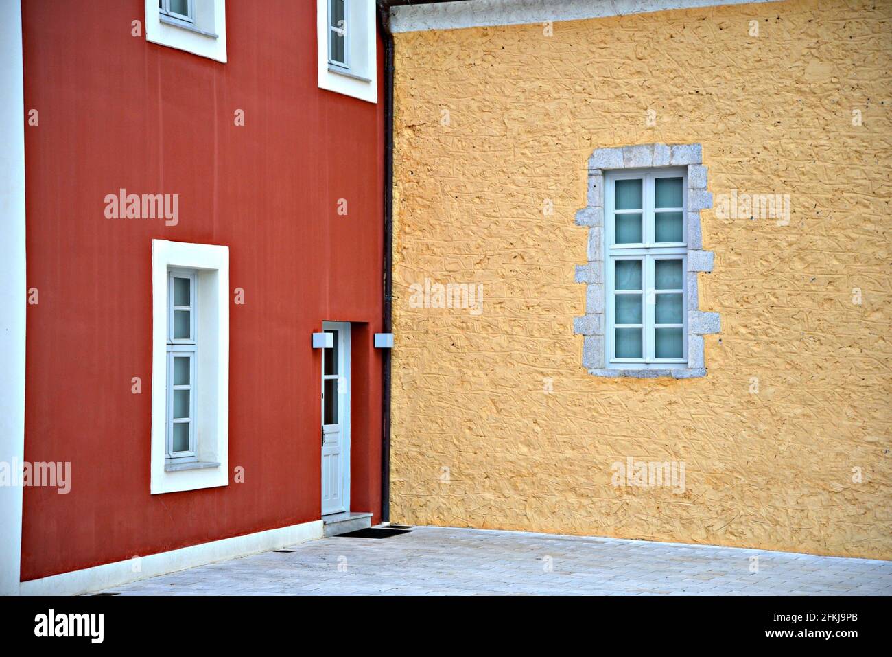 Neoclassical style public buildings with Venetian stucco walls and ...