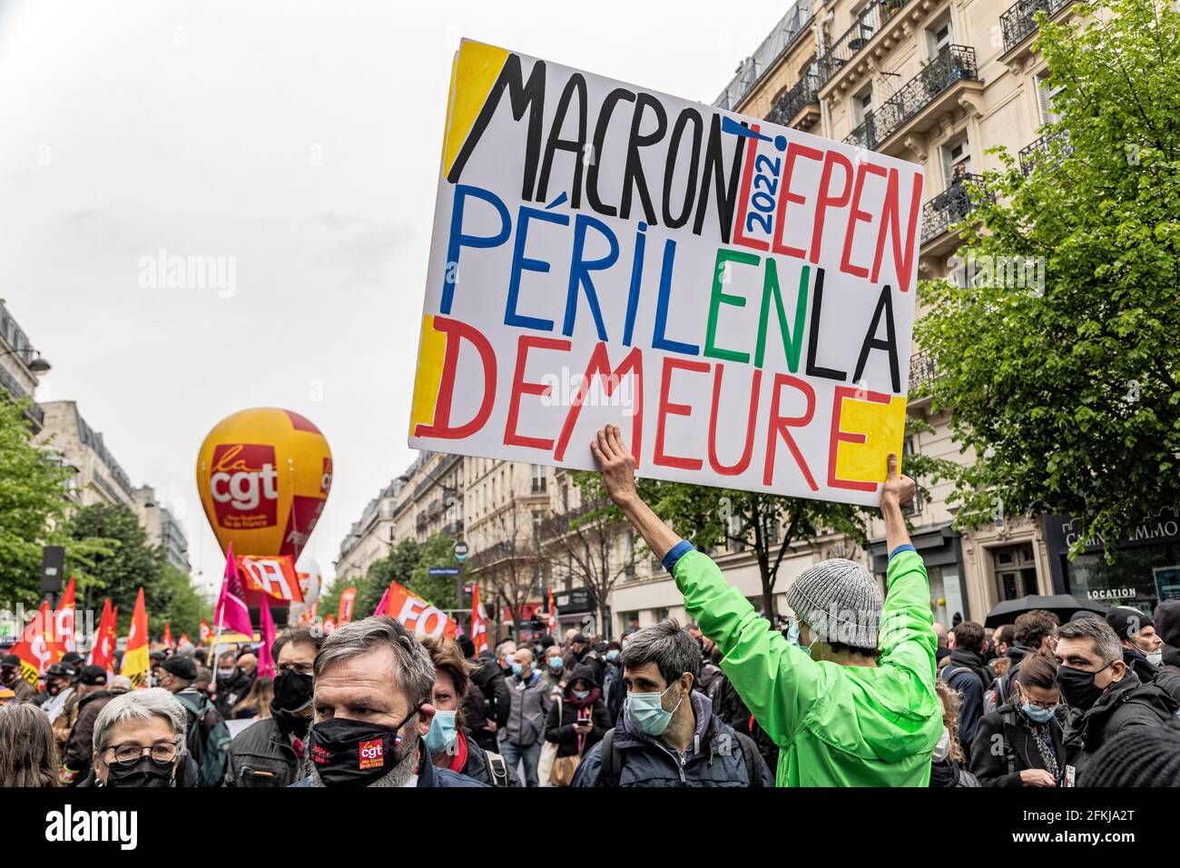 Paris, France. 1st May, 2021. Paris May Day protest brings together the ...