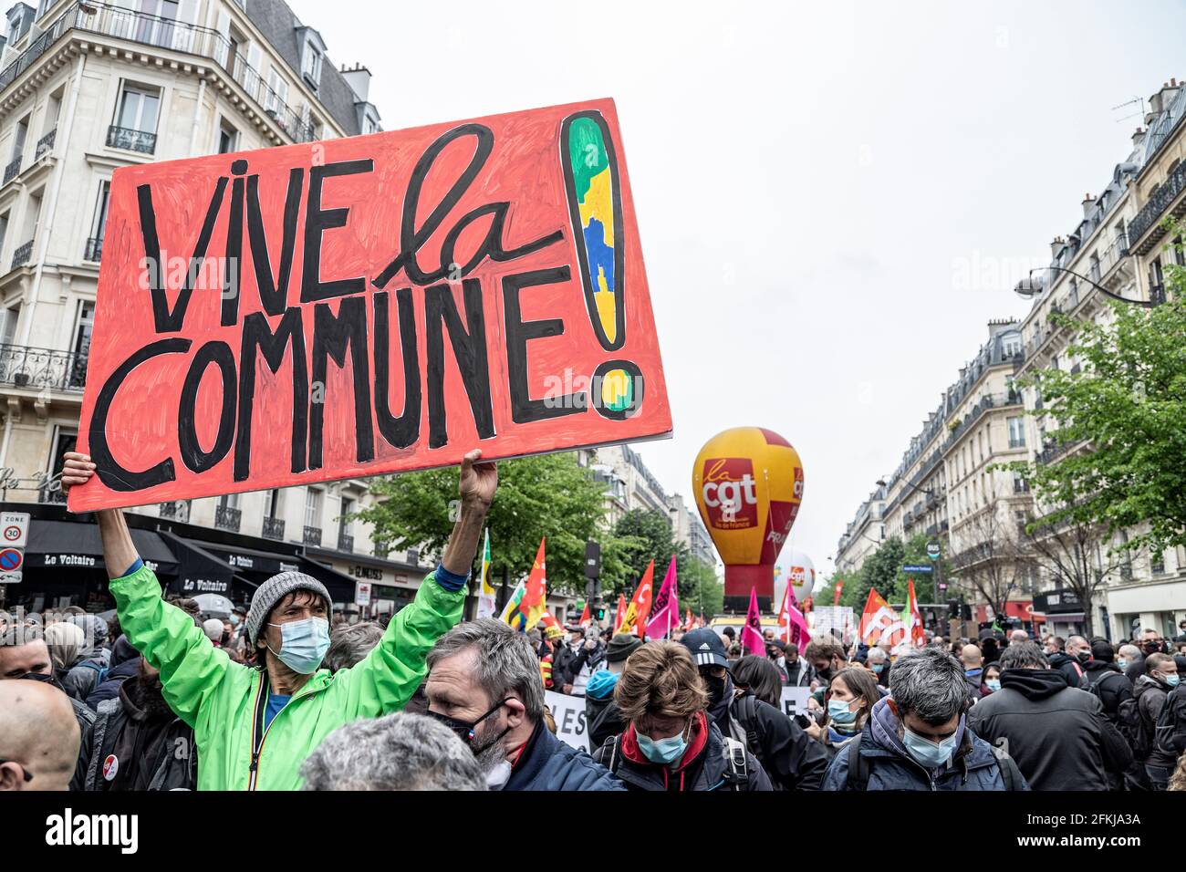 Paris, France. 1st May, 2021. Paris May Day protest brings together the ...