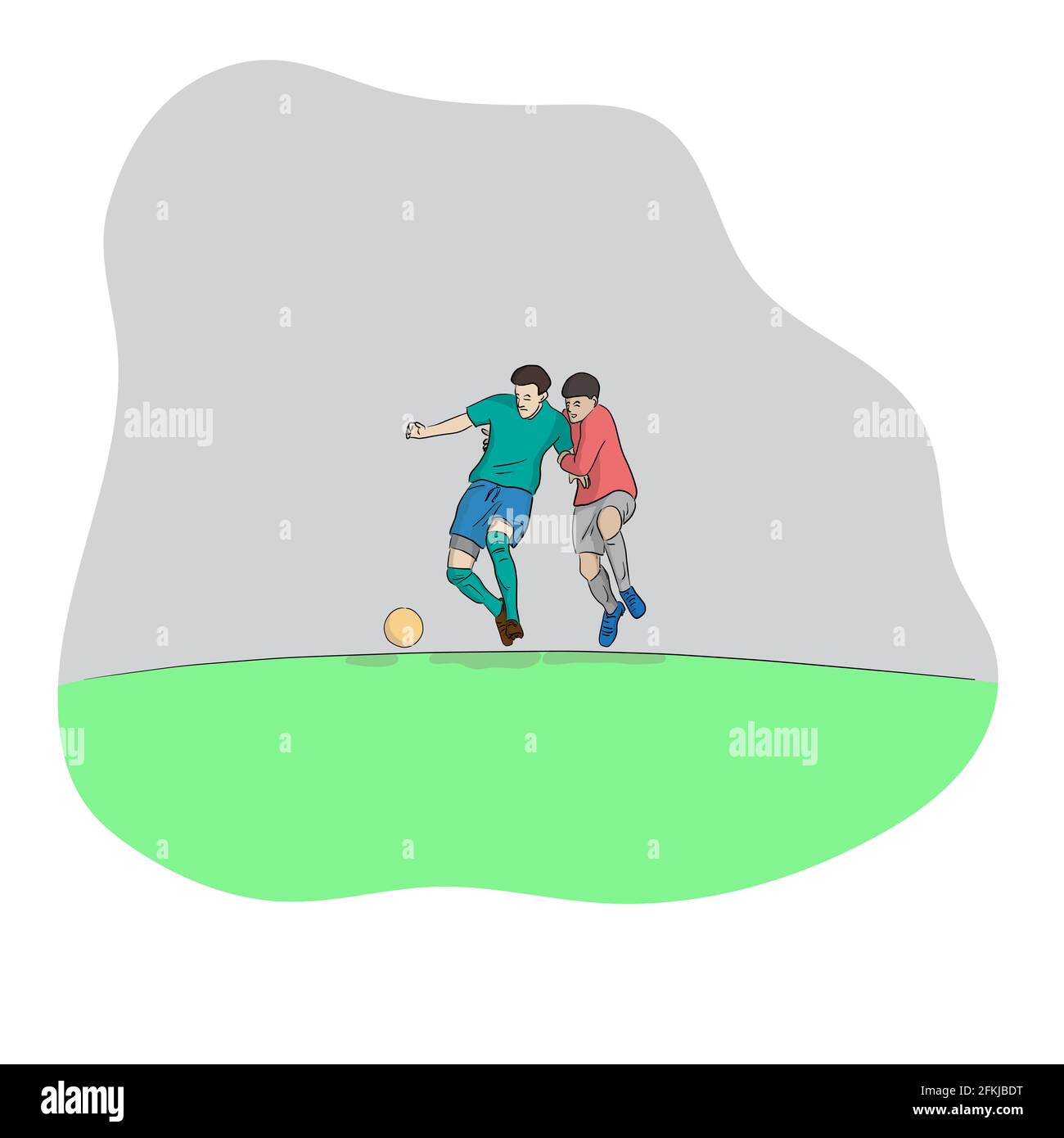 Soccer players fighting for ball on field hand drawn isolated on white ...