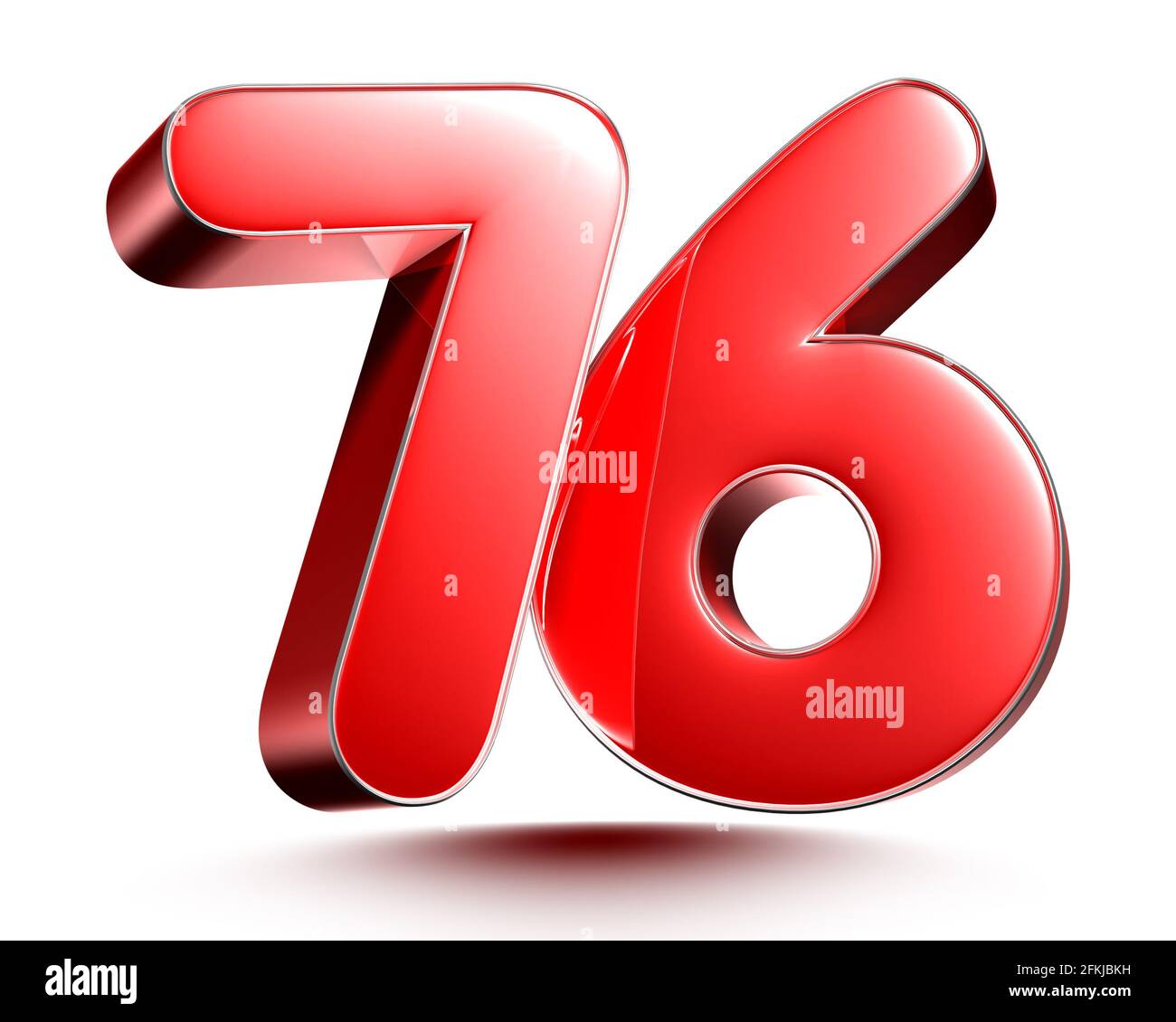 Red numbers 76 on white background 3D rendering with clipping path ...