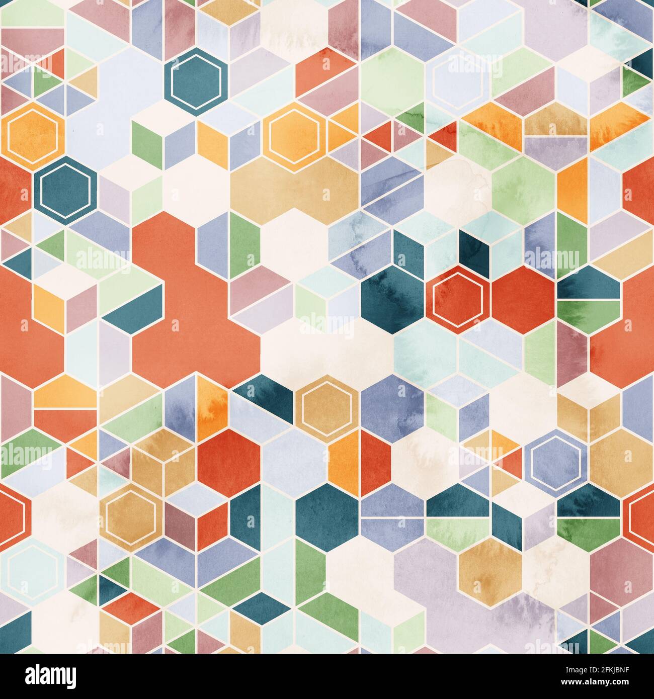 Seamless pattern of hexagons in random colors in watercolor Stock Photo ...