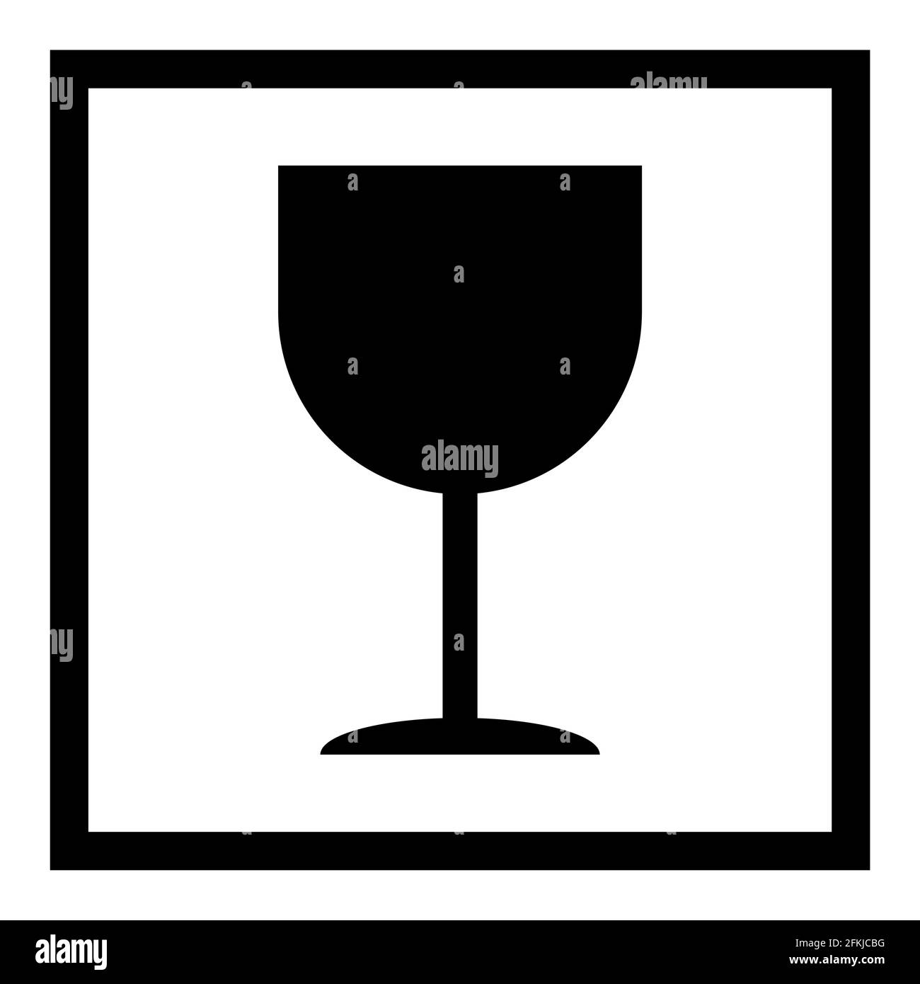 Fragile flat icon with black frame isolated on white background. Fragile package symbol. Label ...