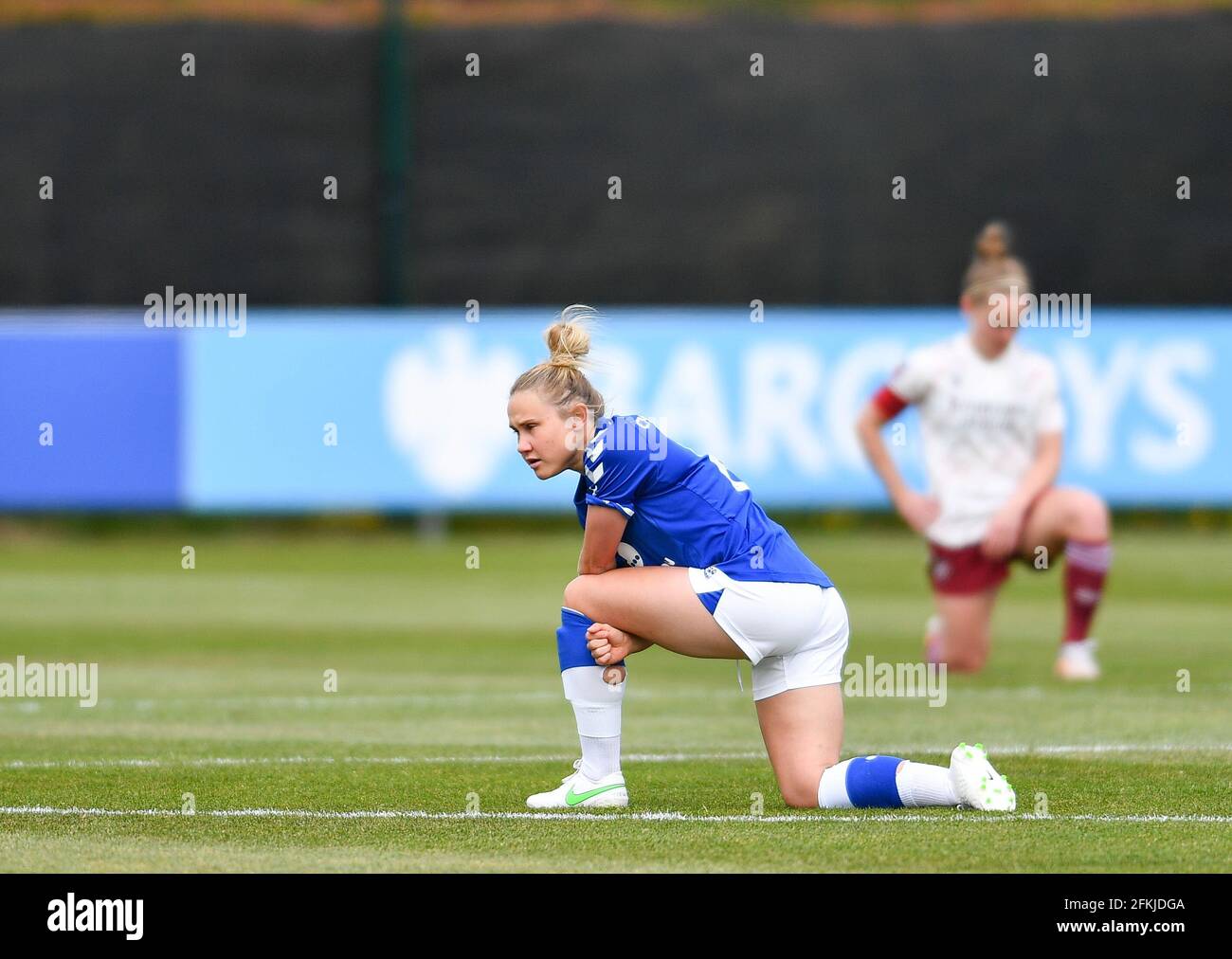 Liverpool, UK. 02nd May, 2021. Izzy Christiansen (8 Everton) kneels ...