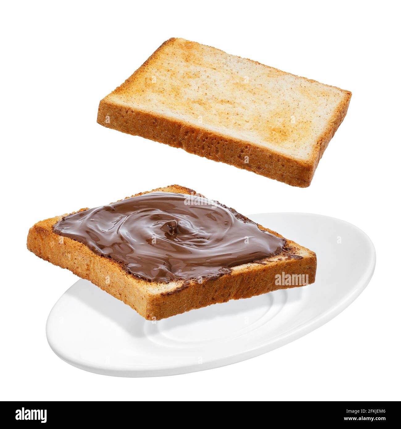 flying bread with chocolate cream isolated on white Stock Photo - Alamy