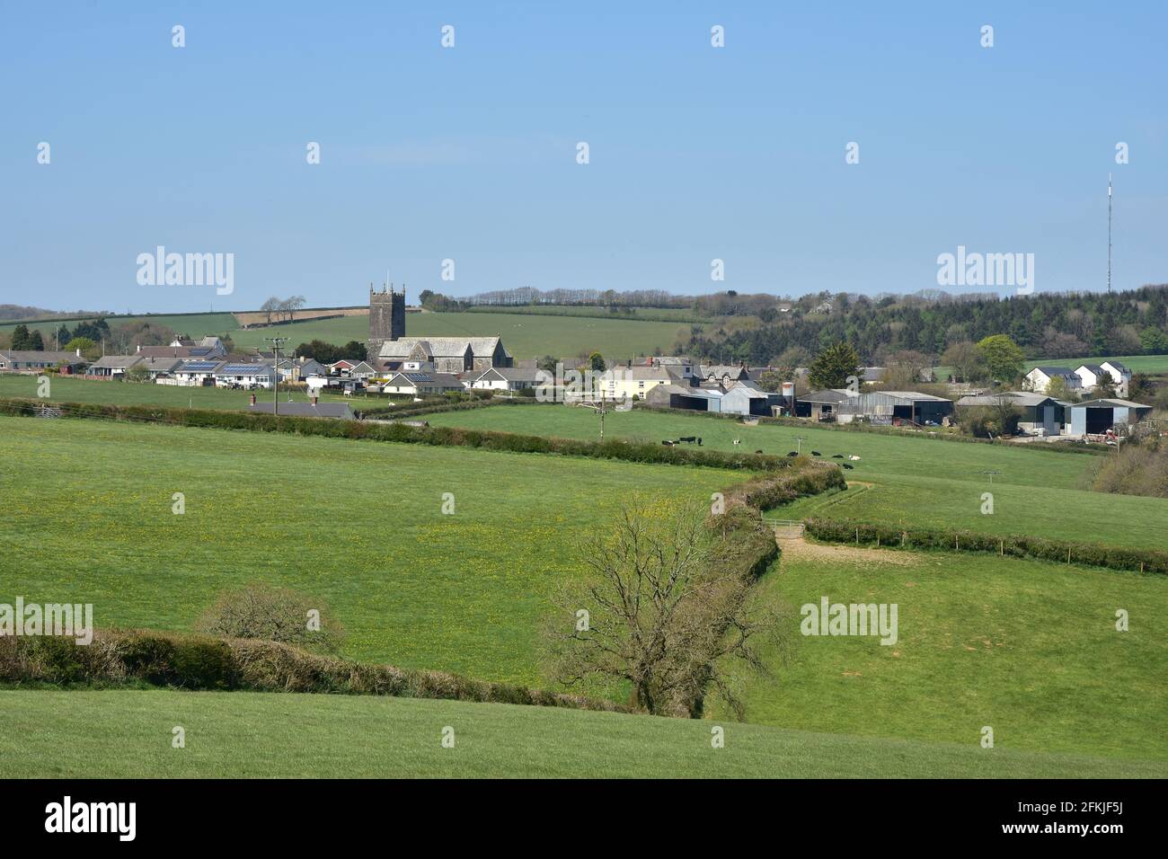 St Giles in the Wood, from a distance in Spring, North Devon Stock ...