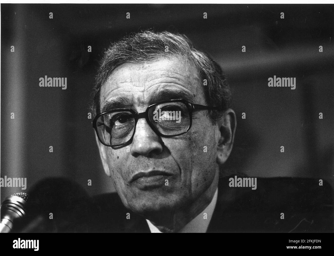 Boutros Boutros Ghali giving a press conference at the Dorchester Hotel ...